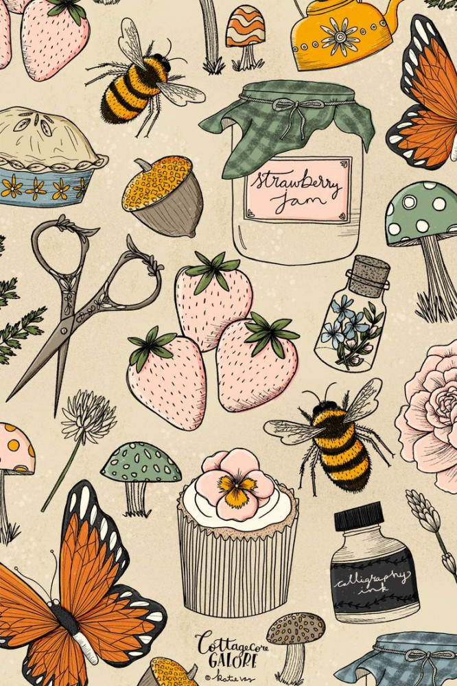 🔥 Free Download Illustrated Pattern Of Cottagecore Icons Wallpaper by ...