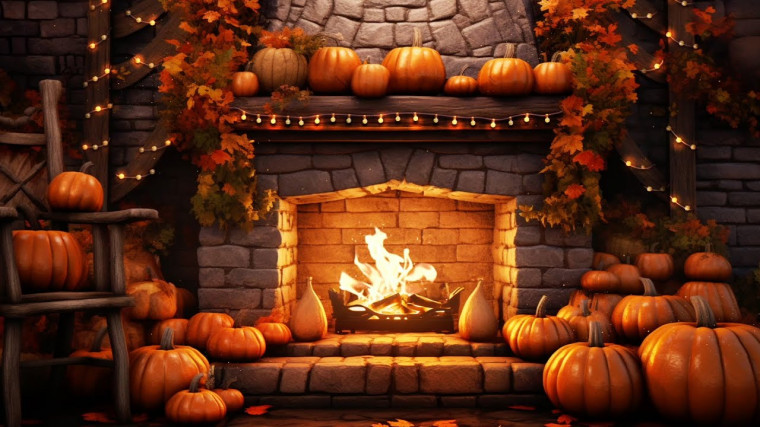 🔥 Free Download Fall Thanksgiving Decoration Fireplace Backdrop by ...