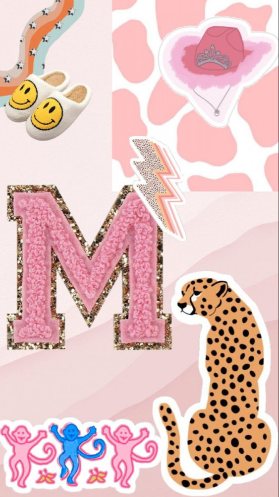 🔥 Free Download Pink Letter M With Abstract Tropical Flowers And Leaves ...