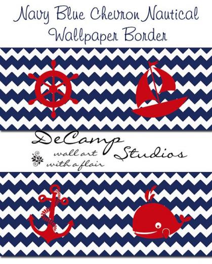 🔥 Free Download Navy Blue And White Nautical Chevron Wallpaper Wall Art ...