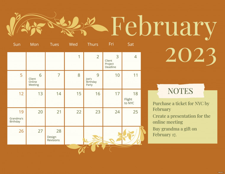 🔥 Free Download Fancy February Calendar Google Docs Illustrator Word by ...