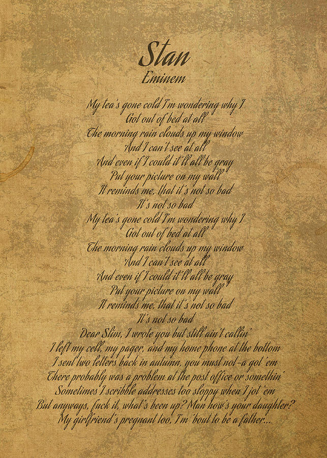 🔥 Free Download Stan By Eminem Vintage Song Lyrics On Parchment Mixed ...